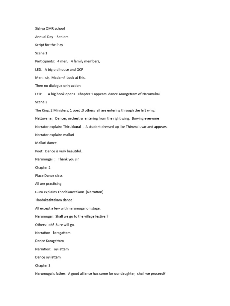 Senior School Play Script | PDF | Indian Poetics | Tamils
