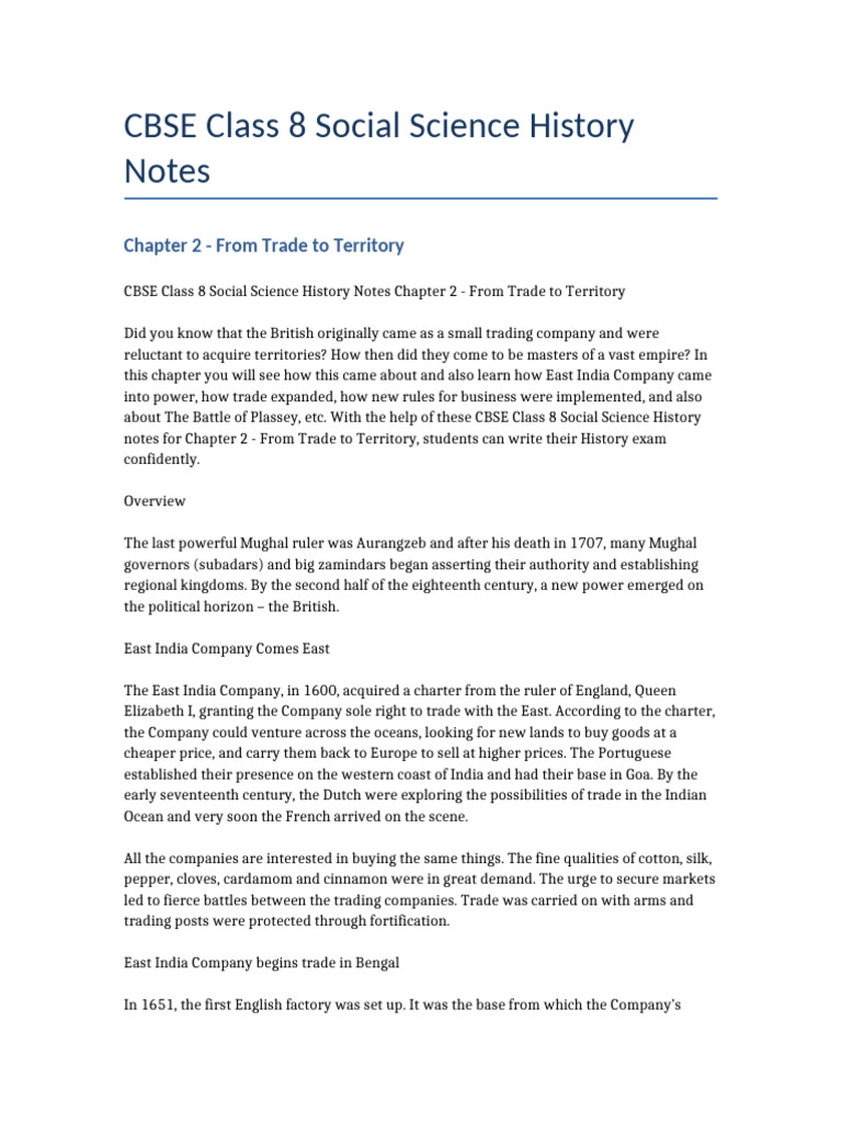 Class8 History Notes | PDF | East India Company