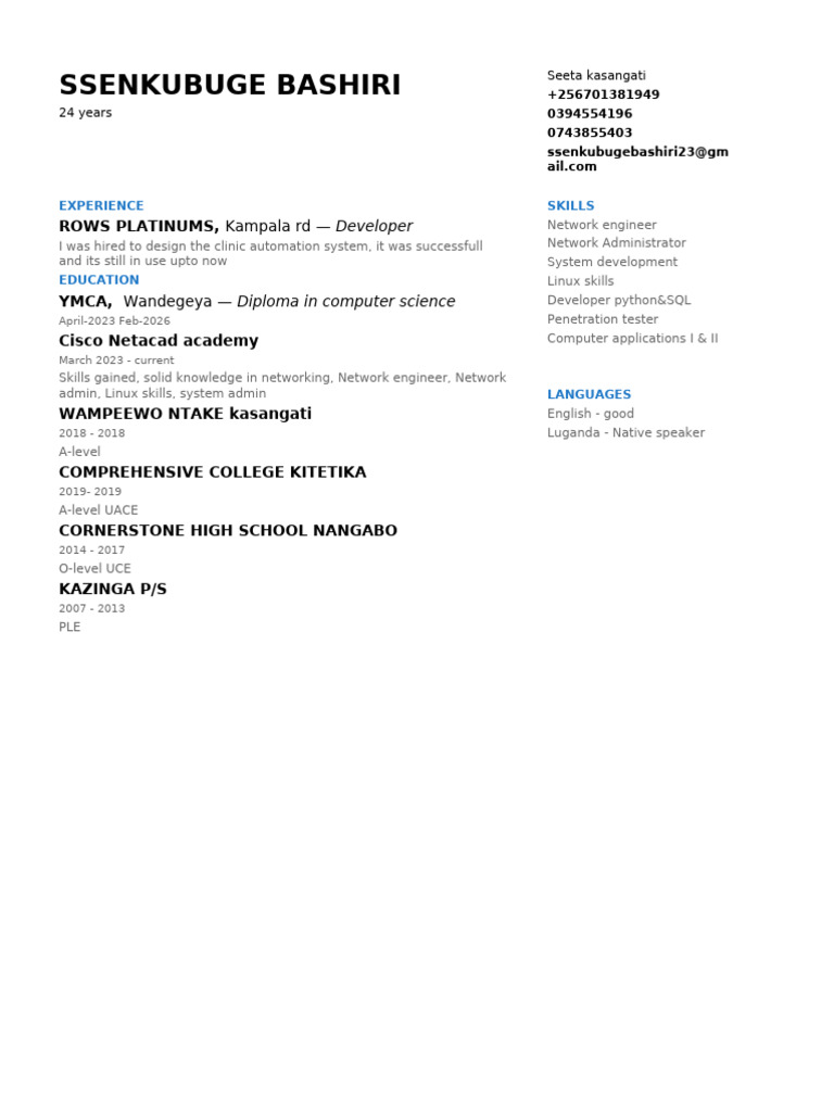 Ssenkubuge - CV 1 1 | PDF