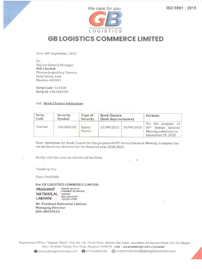GB Logistics Commerce Limited | PDF