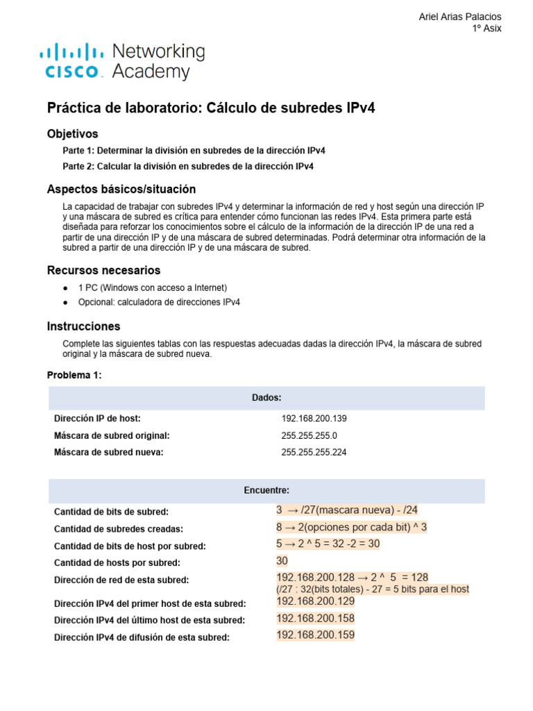 11.6.6 Lab Calculate Ipv4 Subnets | PDF | Dirección IP | Informática