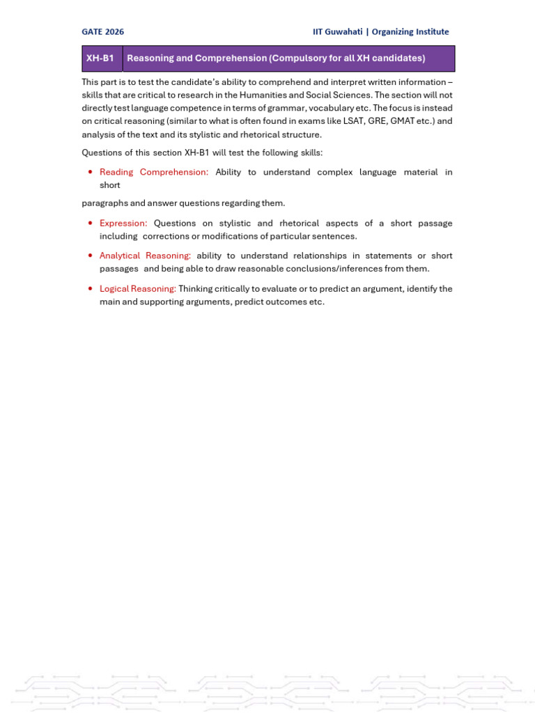 GATE 2026 Exam Overview for XH Candidates | PDF | Economics | Phonology