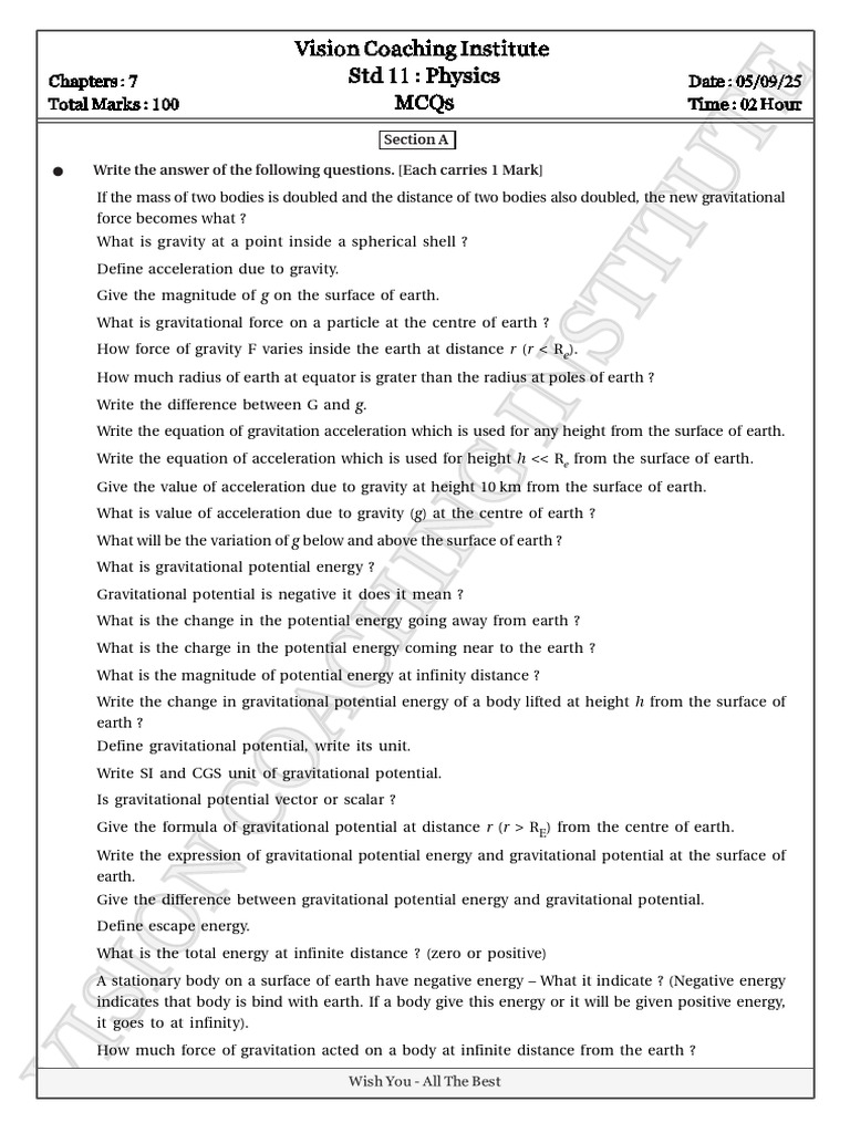MCQs_D05-Sep-2025 | PDF | Potential Energy | Mass