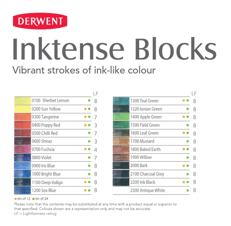Derwent Inktense Blocks Chart Light Fastness | PDF