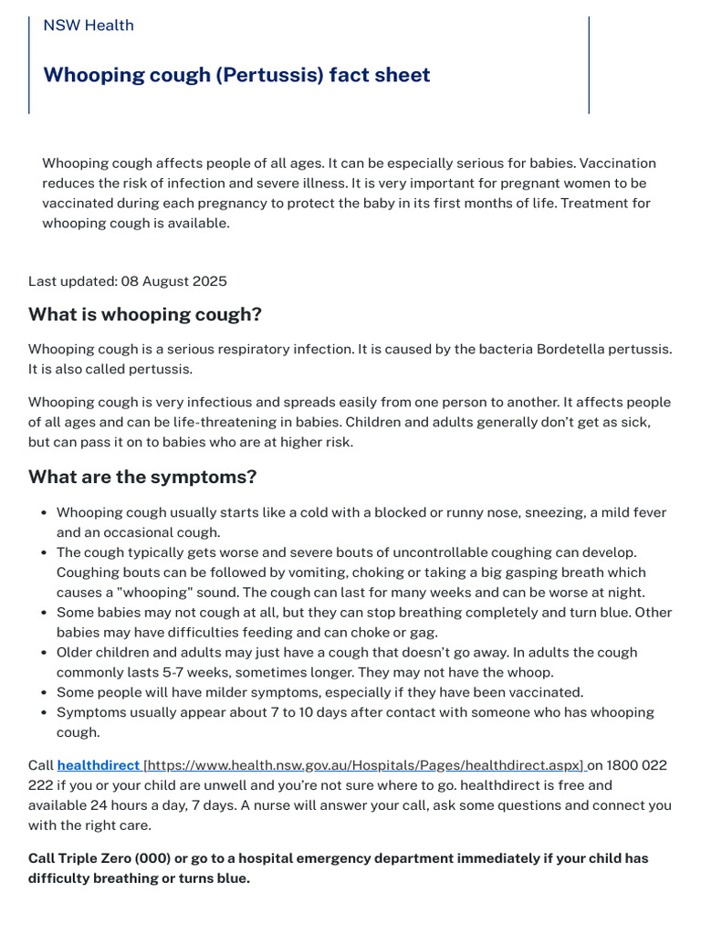 Whooping Cough (Pertussis) Fact Sheet | PDF | Cough | Human Diseases And Disorders