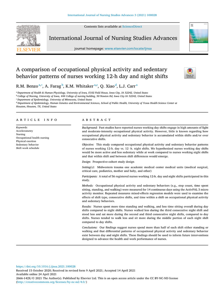 A Comparison of Occupational Physical Activity and Sedentary Behavior ...
