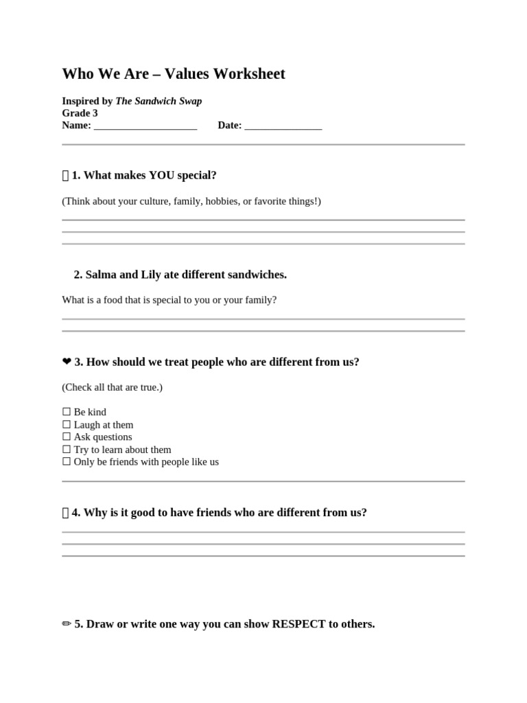 Who We Are - Values Worksheet | PDF