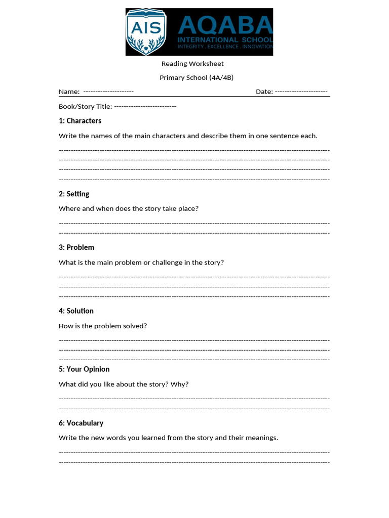 Reading Worksheet 2 | PDF
