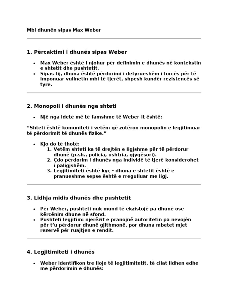 Mbi Dhunën Sipas Max Weber | PDF