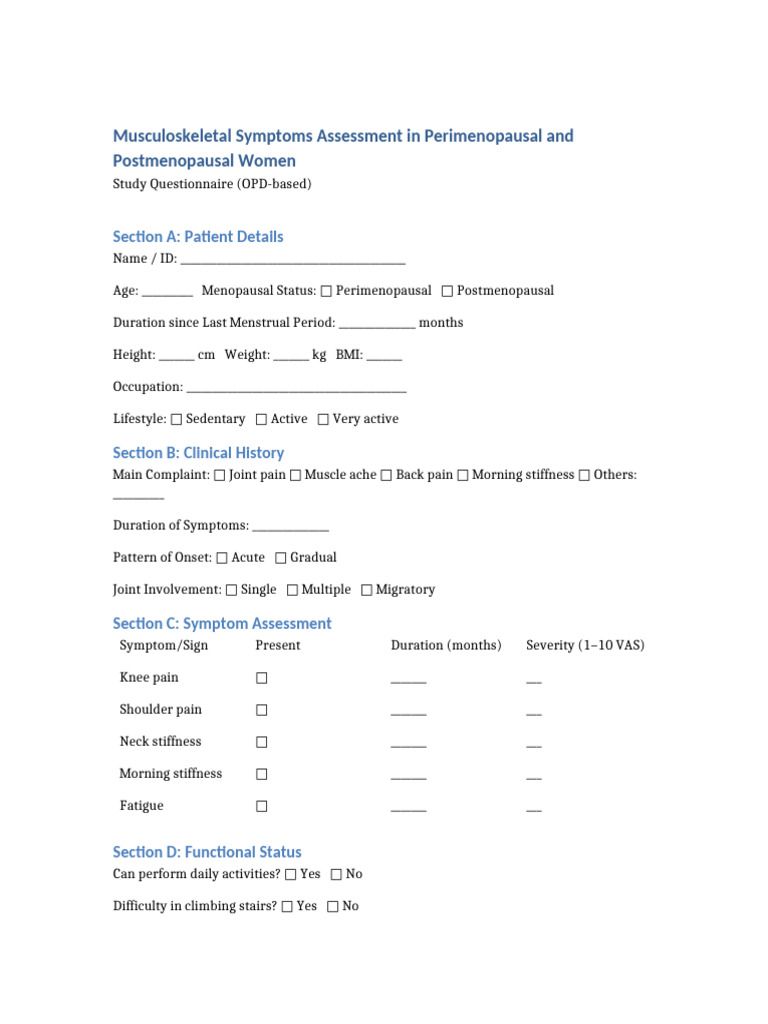 MSK Questionnaire | PDF