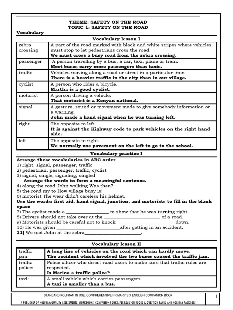 Road Safety Vocabulary for Students | PDF | Traffic | Adverb