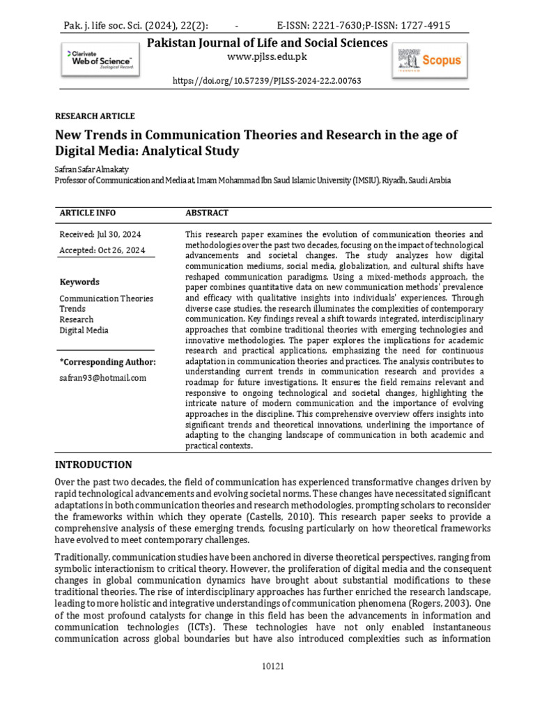 New Trends in Communication Theories and Research in The Age of Digital ...