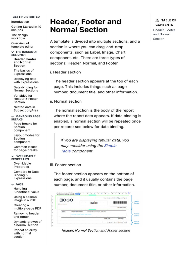 Understanding Header, Footer, Normal Sections | PDF