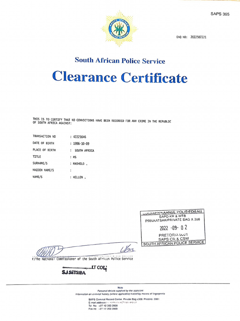Clearance Certificate: African Service | PDF