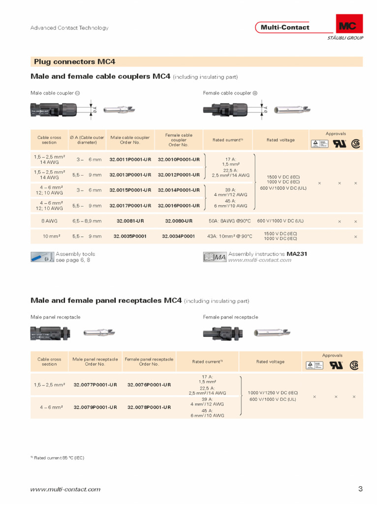 Staubli mc4 Datasheet | PDF