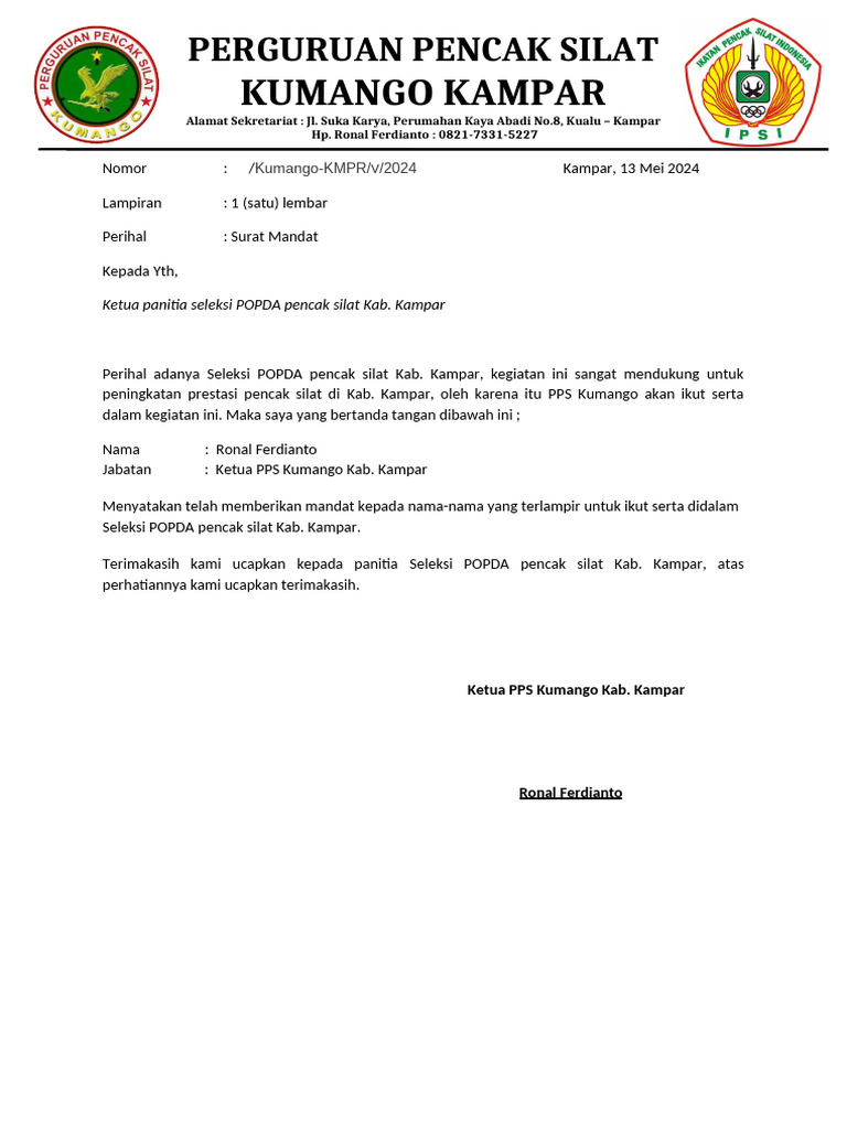 Surat Mandat Kumango New | PDF