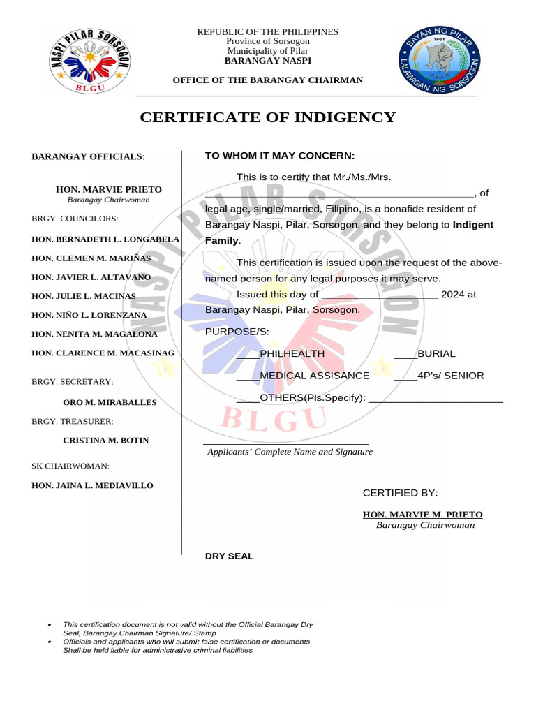 Certificate of Indigency Guidelines | PDF