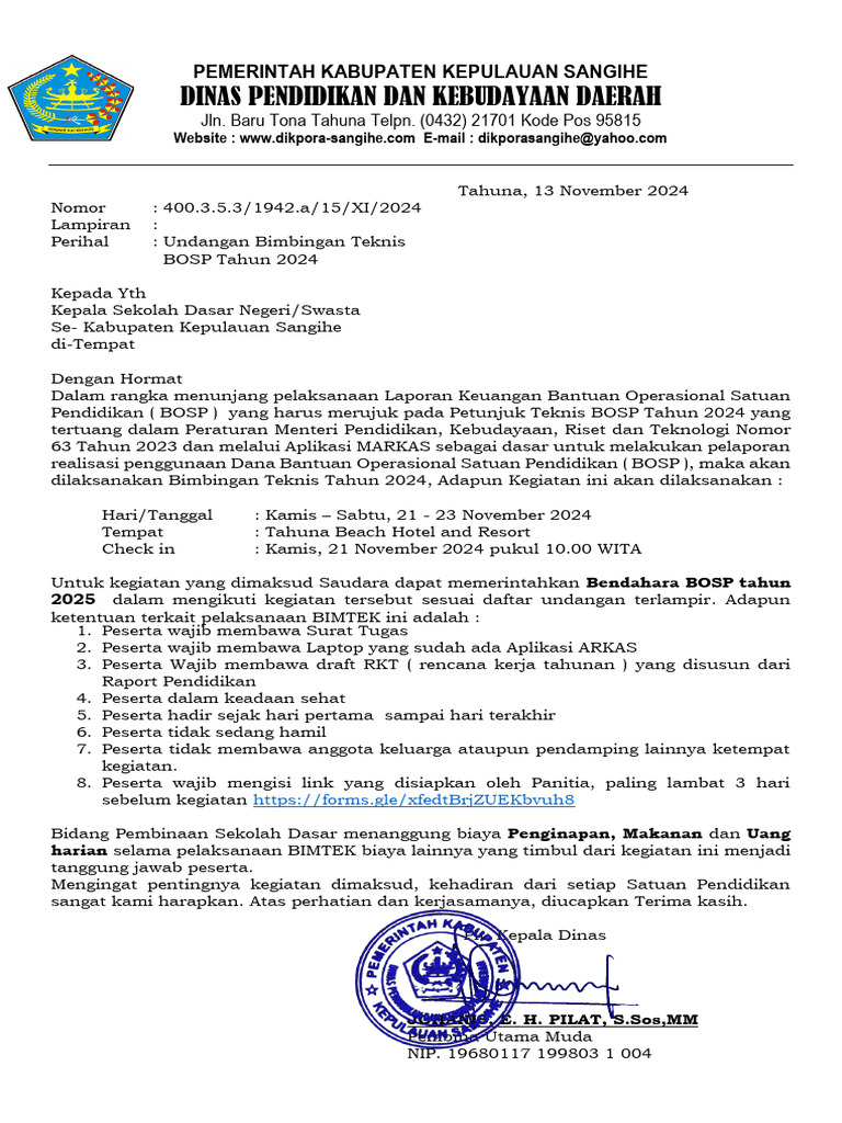 UNDANGAN BIMTEK ARKAS | PDF