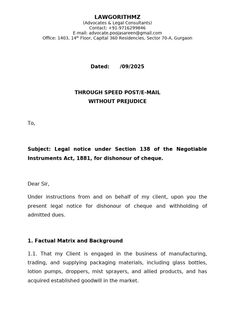 Cheque Bounce Notice | PDF | Cheque | Justice