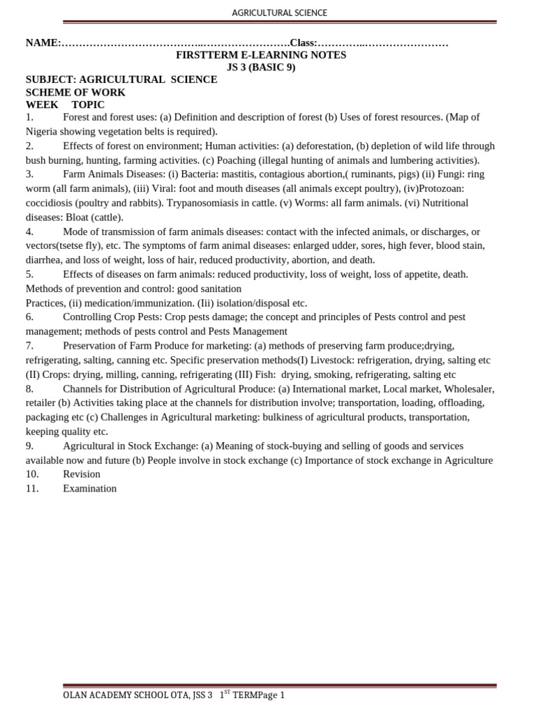 JS 3 Agricultural Science E-Learning Notes | PDF | Food Preservation ...