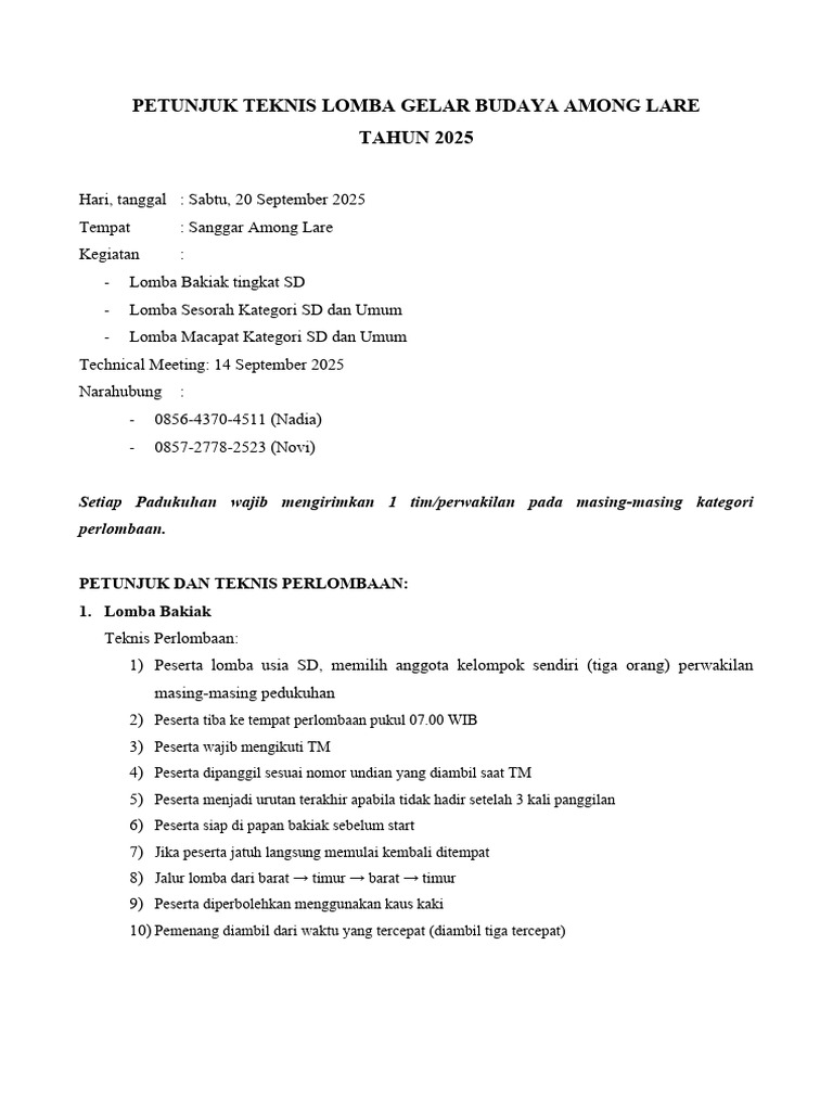 Lomba Budaya Among Lare 2025 | PDF