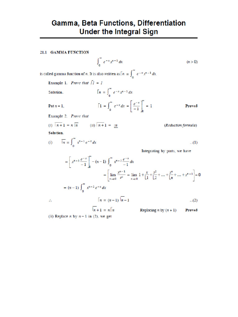 Beta and Gamma Integrals | PDF