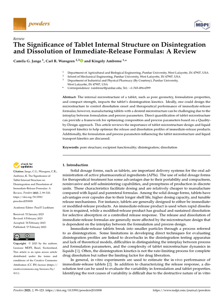 The Significance of Tablet Internal Structure On D | PDF | Porosity ...