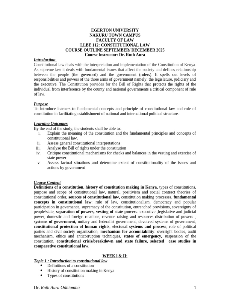 Constitutional Law Course Outline 2025 | PDF | Constitution ...