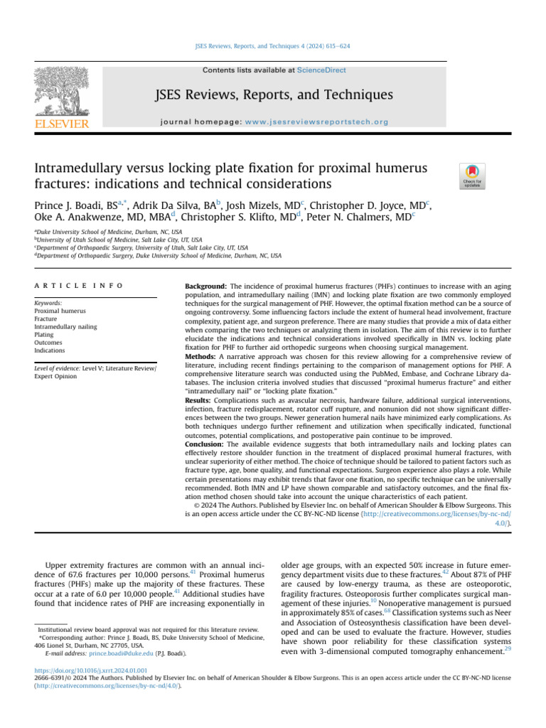 IMN vs. Locking Plate for Humerus Fractures | PDF | Shoulder ...