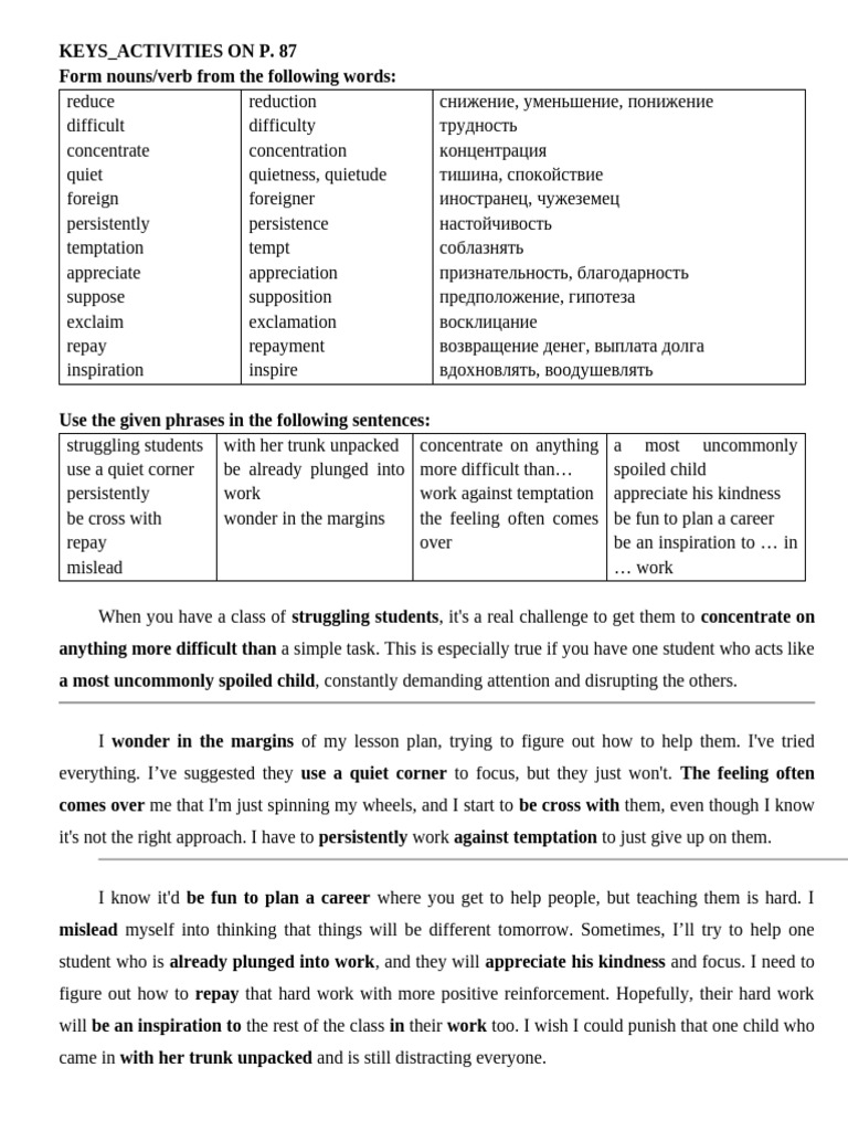Keys - Activities On P. 87 | PDF