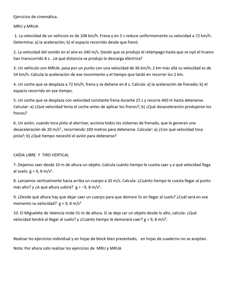 Ejercicios de MRU y MRUA en Física | PDF