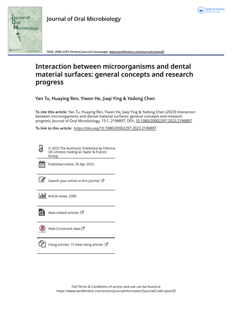 Interaction Between Microorganisms and Dental Material Surfaces General ...