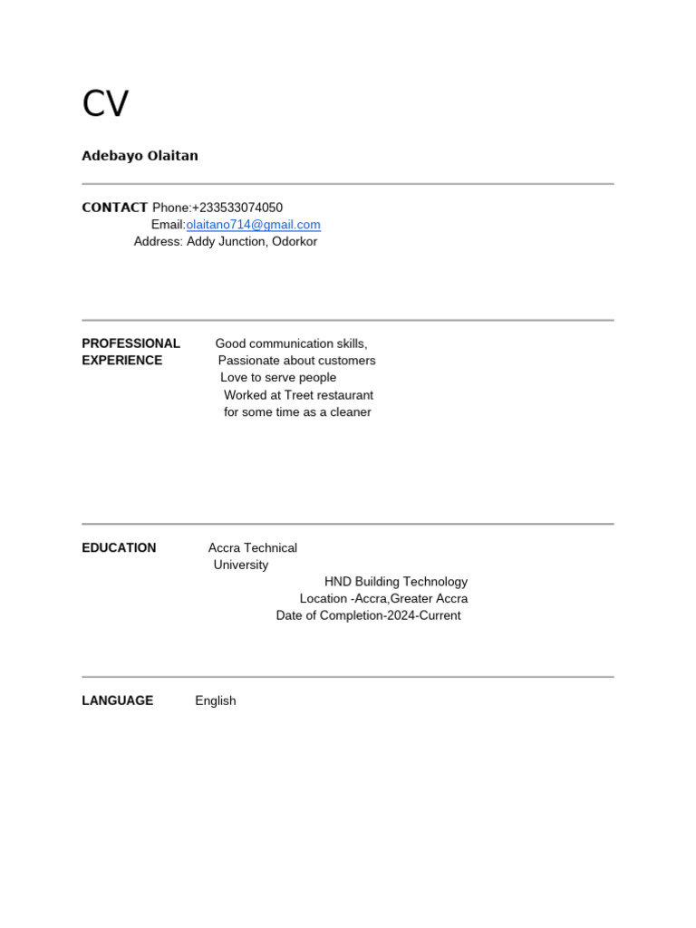 Adebayo Olaitan CV | PDF