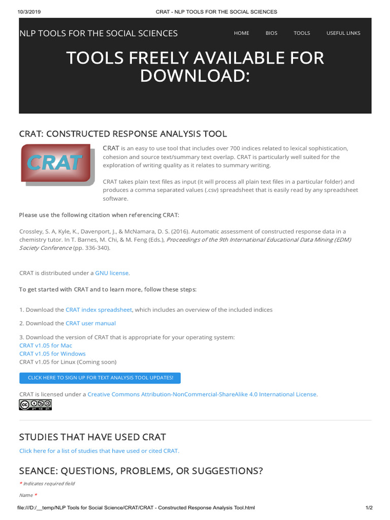 CRAT: Constructed Response Analysis Tool | PDF | Comma Separated Values ...