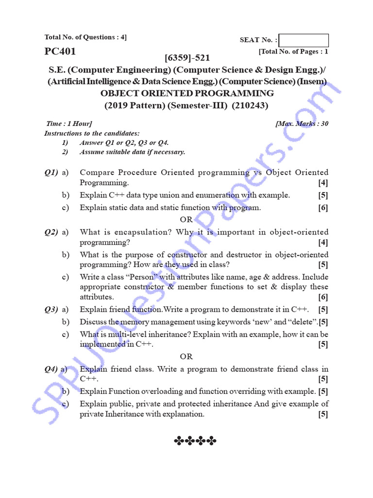 Be Artificial Intelligence and Data Science Semester 3 2024 October Object Oriented Programming ...