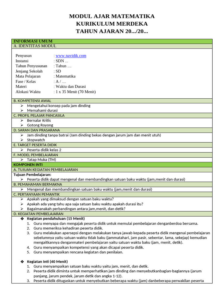 RPP Kelas 2 Semester 1 Kurikulum Merdeka | PDF