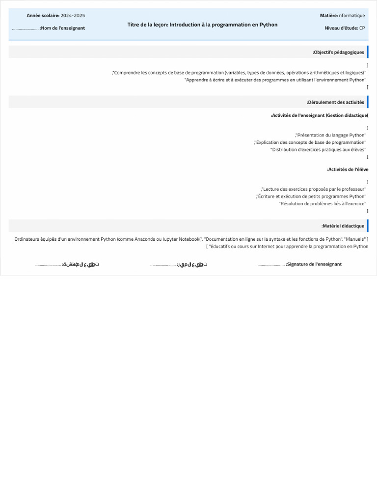 Créer Une Fiche de Cours-Introduction À La Programmation en Python | PDF