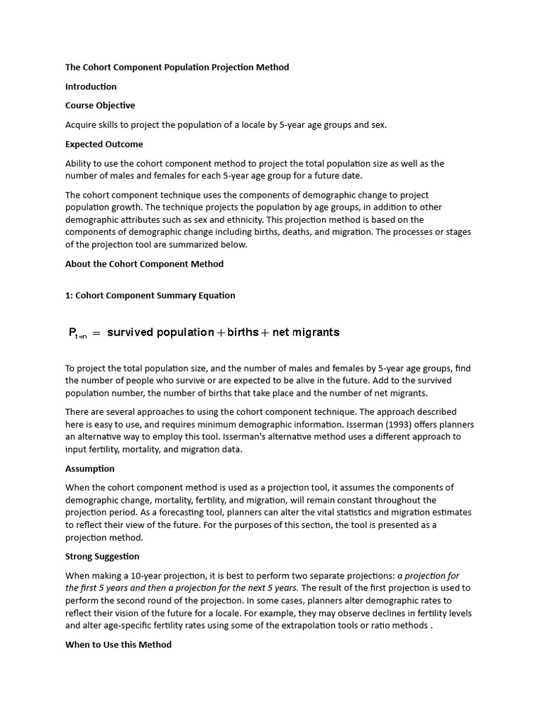 Cohort Component Population Projections | PDF | Demography | Human ...