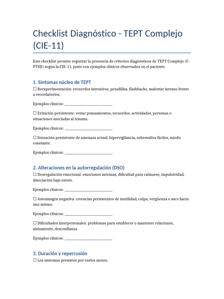 Checklist para Diagnóstico de TEPT Complejo | PDF