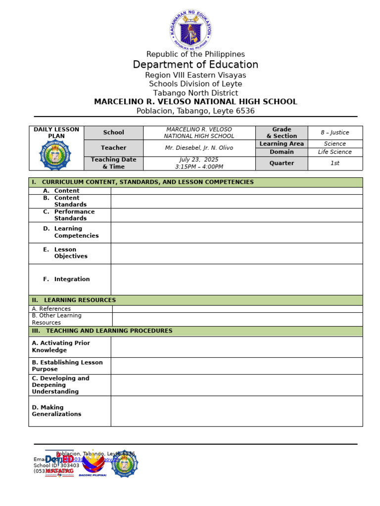 Science LP Matatag Template | PDF | Teaching | Behavior Modification