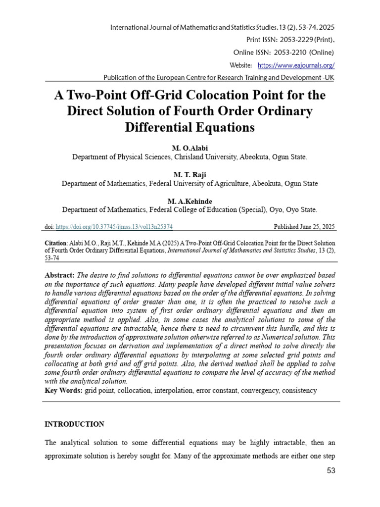 Off-Grid Method for Fourth Order ODEs | PDF | Mathematics Of Computing ...