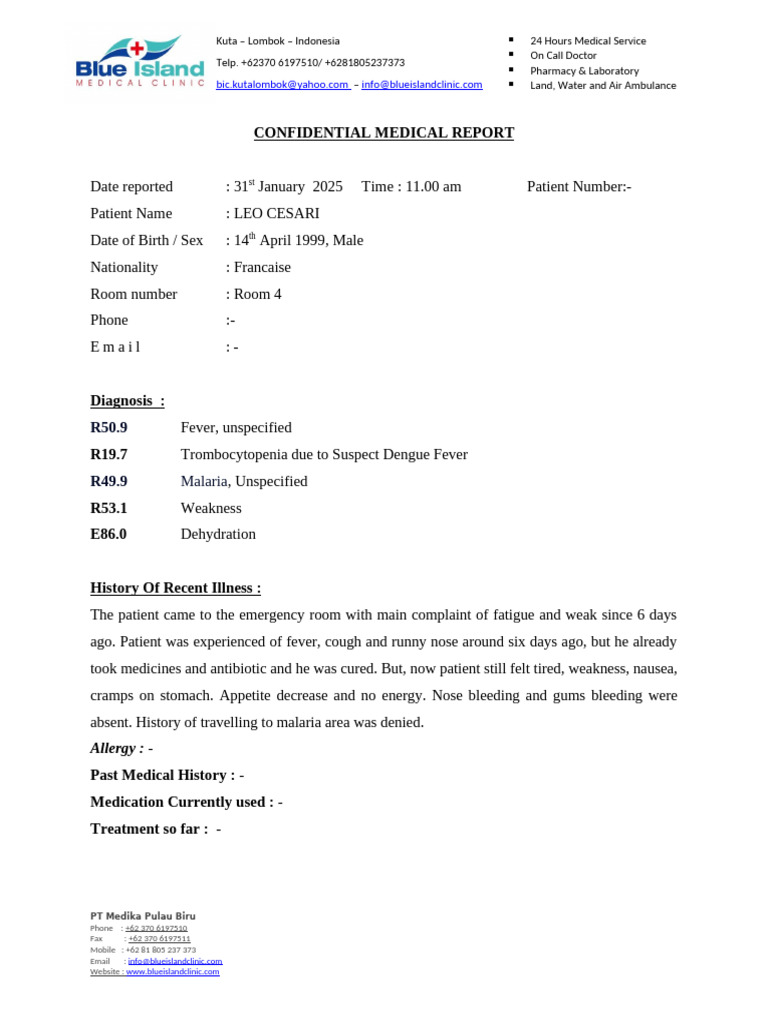 Medical Report for Leo Cesari | PDF | Health Sciences | Medical Specialties
