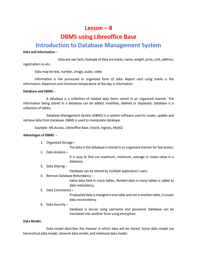 Lesson 8 IT Class 10 | PDF | Databases | Relational Model