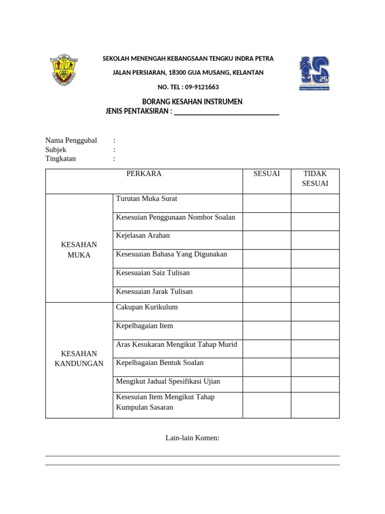 Borang Kesahan Instrumen | PDF