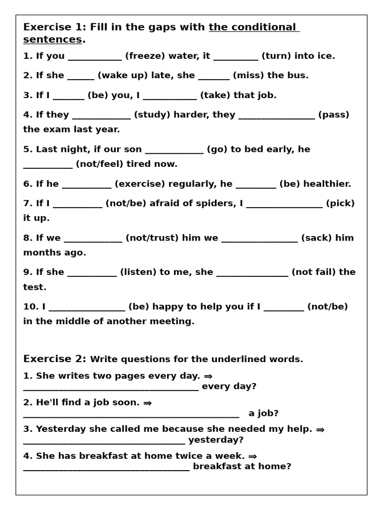 Conditional Sentences and Question Formation Exercises | PDF