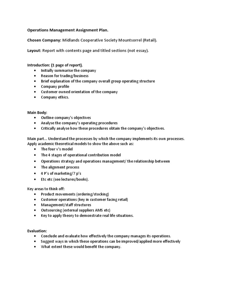 Operations Management Assignment Plan