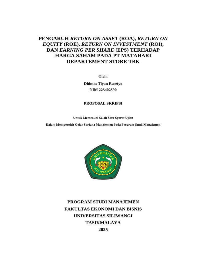 Dampak ROA, ROE, ROI, EPS pada Harga Saham | PDF