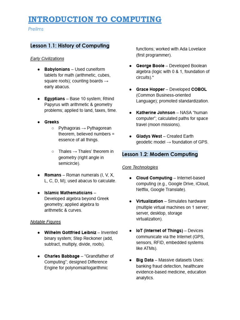 Intro To Computing Reviewer Prelims | PDF | Geometry | Arithmetic