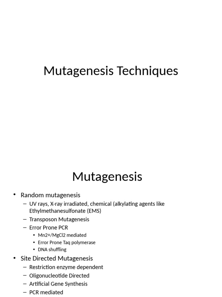 Mutagenesis Techniques Overview | PDF | Mutagenesis | Dna