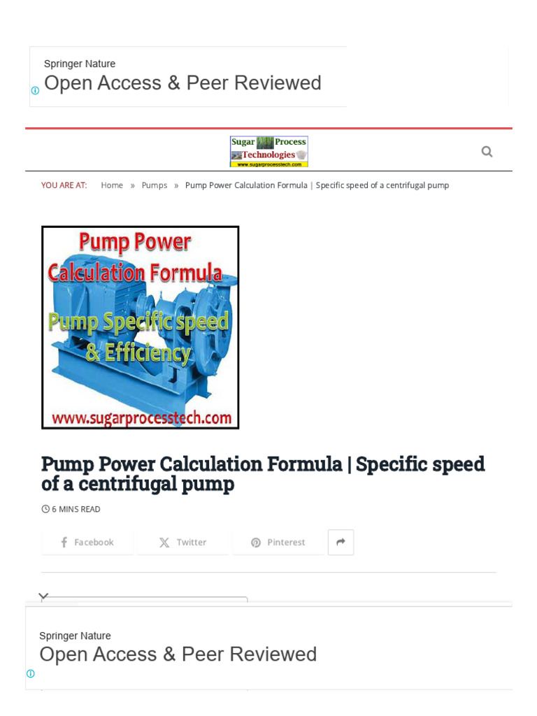 Pump Power Calculation Formula - Specific Speed of A Centrifugal Pump ...